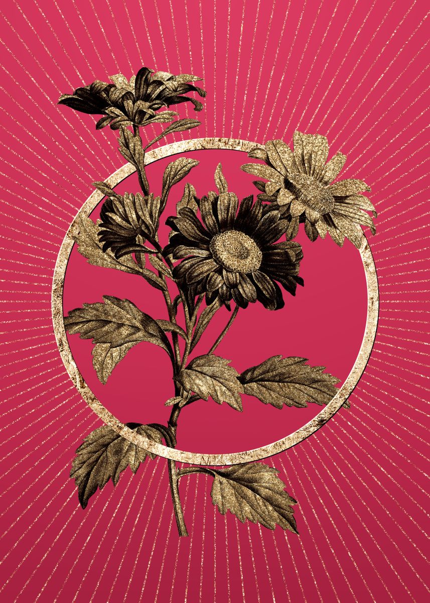 'Gold Red Aster Flowers' Poster, picture, metal print, paint by Holy ...