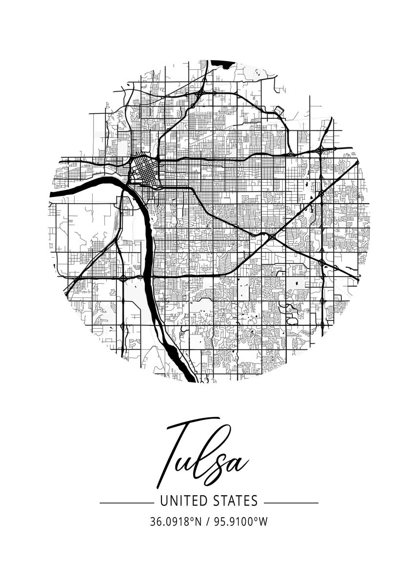 'Tulsa City Map' Poster, picture, metal print, paint by Nae | Displate