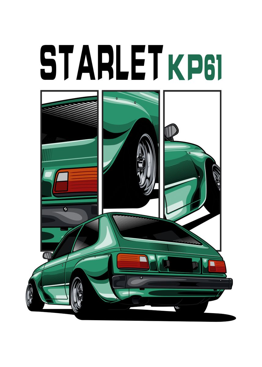 'Toyota Starlet' Poster, picture, metal print, paint by Hasnaa Art ...