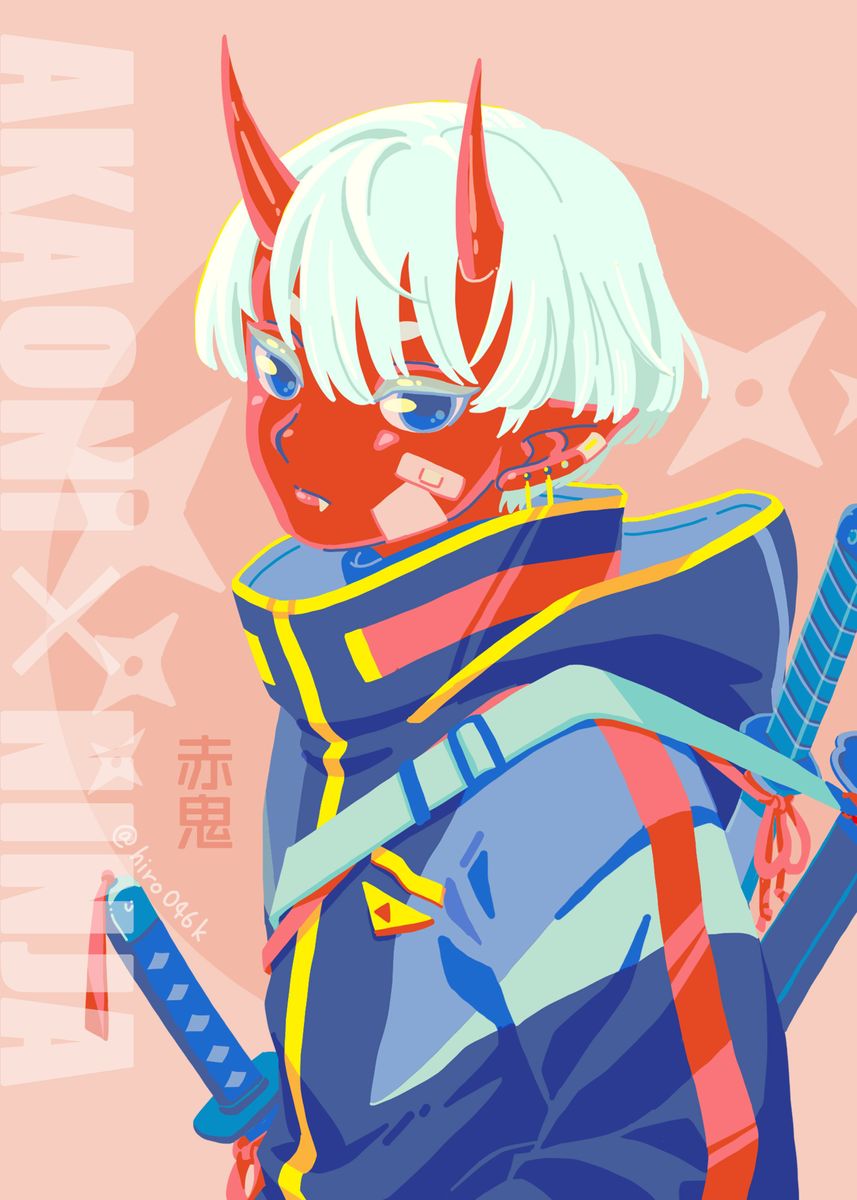 'Akaoni' Poster, picture, metal print, paint by Hiroko Hashimoto | Displate