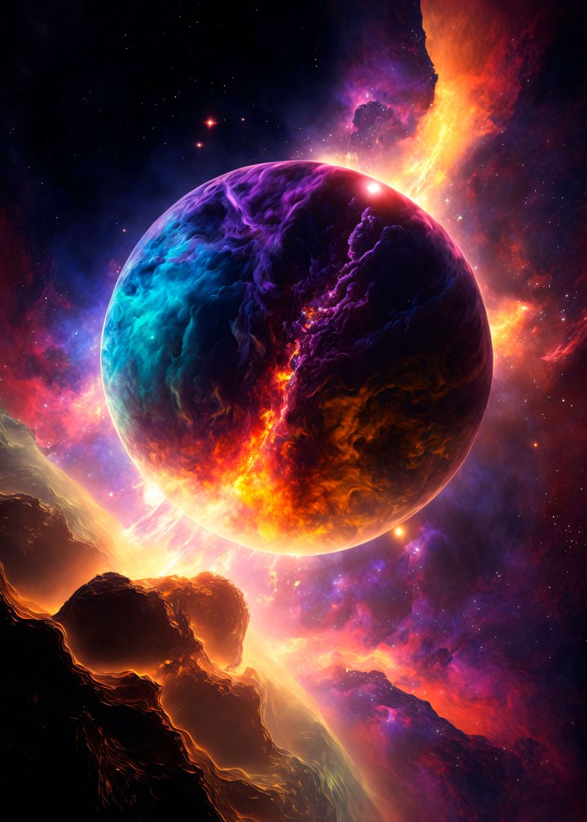 'AI Planets 06' Poster, picture, metal print, paint by Tim | Displate