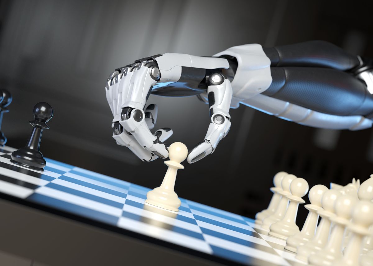 'Robots hand moving a pawn' Poster by Tatiana Shepeleva | Displate