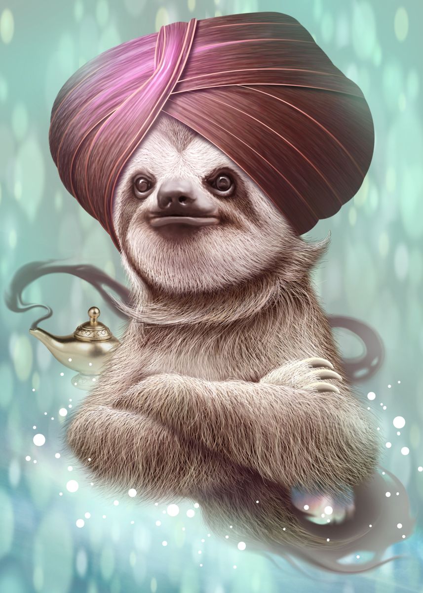 'GENIE SLOTH' Poster, picture, metal print, paint by Adam Lawless ...