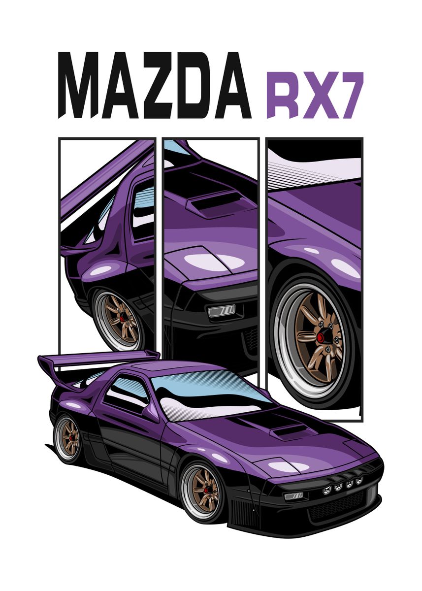 'Rx7 Mazda' Poster, picture, metal print, paint by Hasnaa Art | Displate