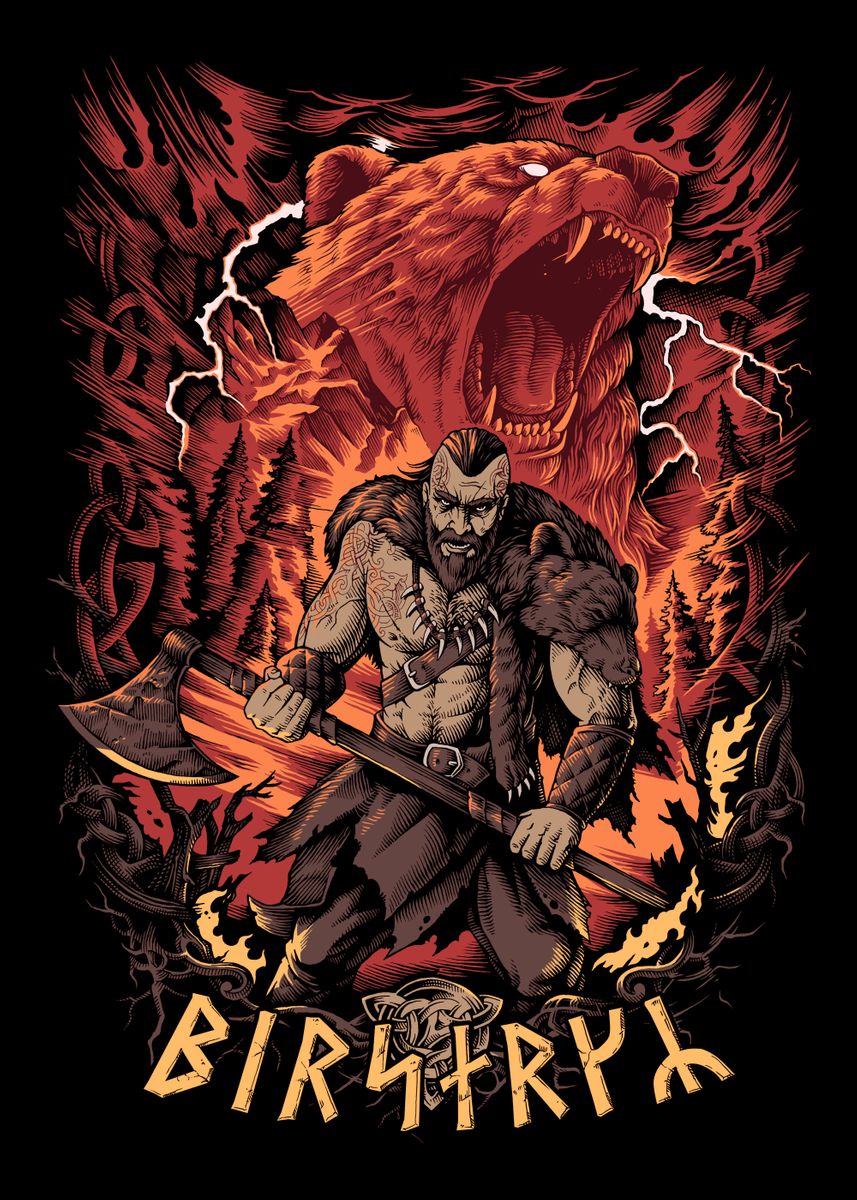 'Nordic Berserker Warrior' Poster, picture, metal print, paint by ...