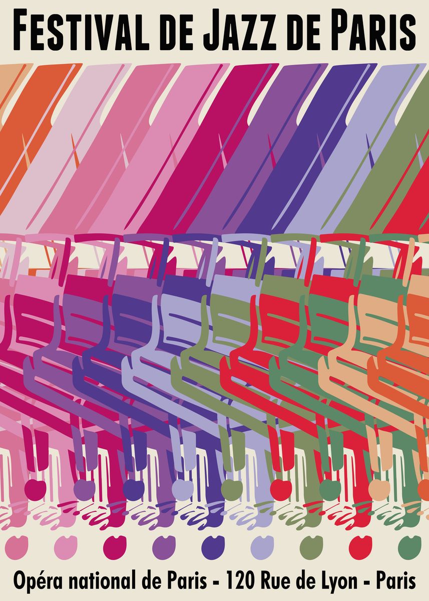 'French Jazz Festival Art' Poster, picture, metal print, paint by BluePinkPanther | Displate