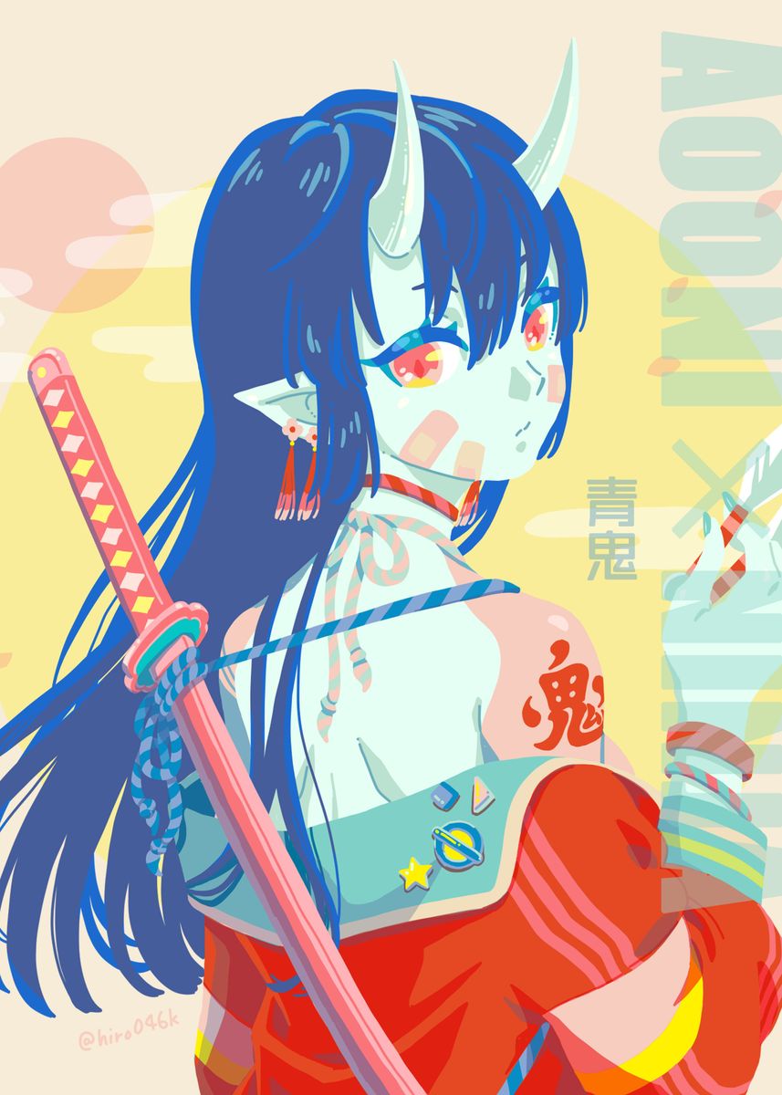'Aooni' Poster, picture, metal print, paint by Hiroko Hashimoto | Displate