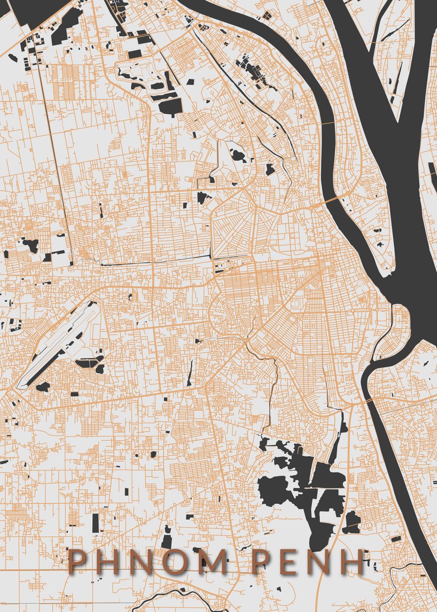 'Phnom Penh Cambodia Map' Poster, picture, metal print, paint by ...