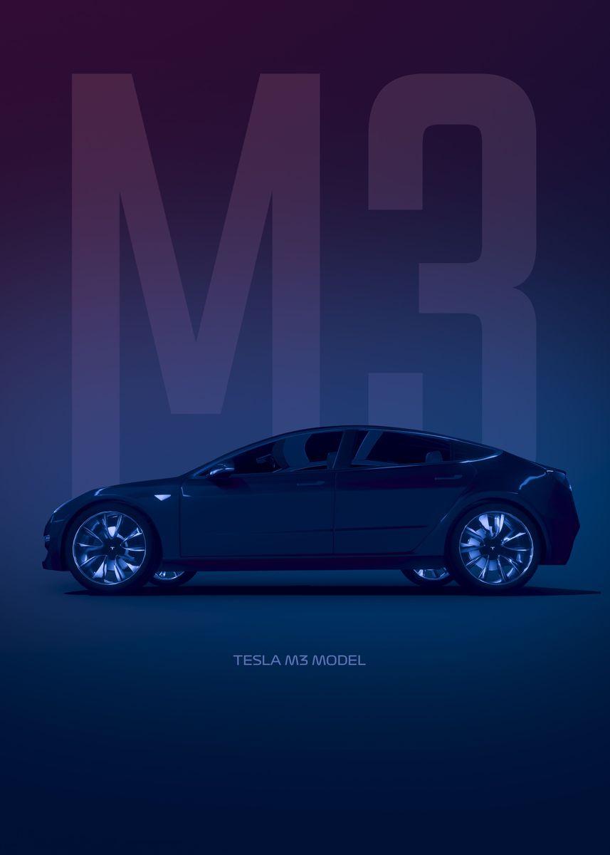 'Tesla M3 Model' Poster, picture, metal print, paint by Basues | Displate