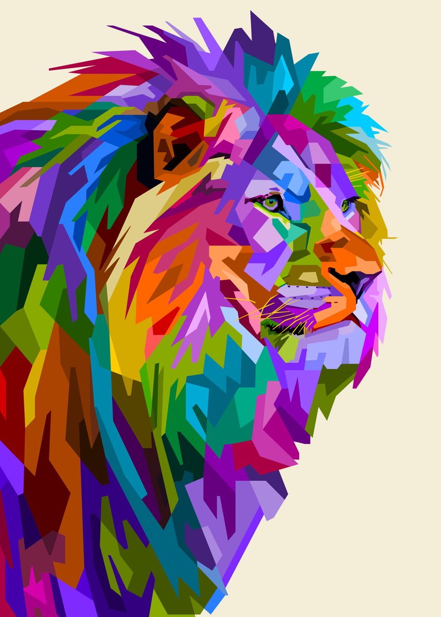 'Colorful lion head' Poster, picture, metal print, paint by Le Duc Hiep | Displate