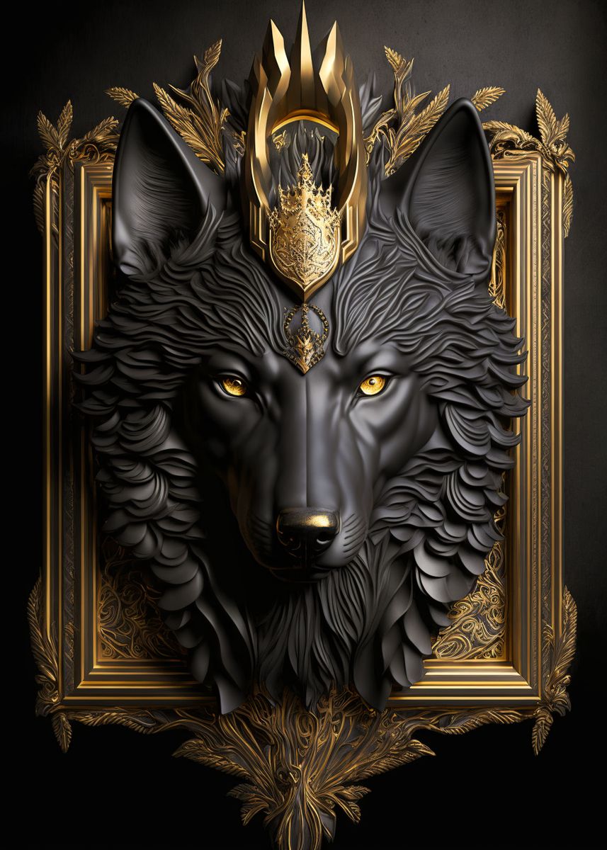 'King Wolf Golden Art Deco' Poster, picture, metal print, paint by ...