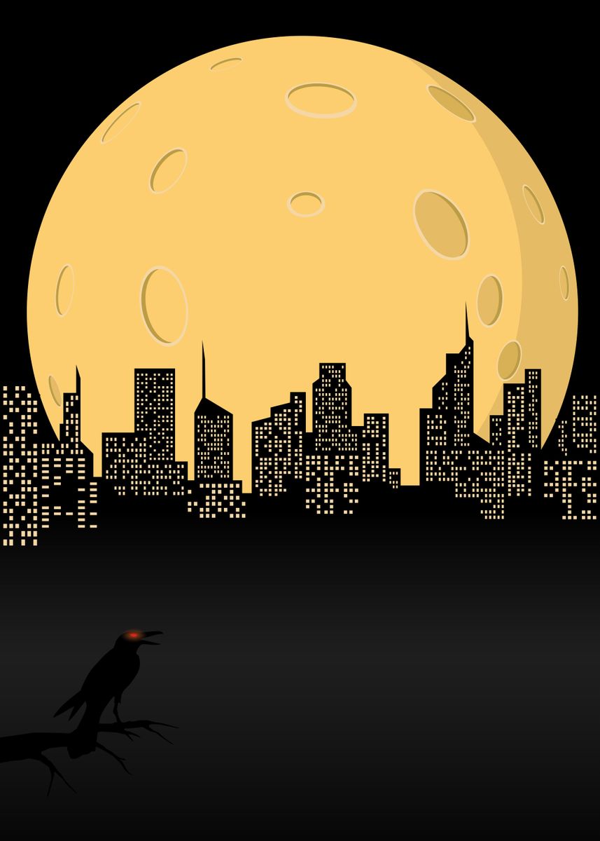 'Moon and the city' Poster, picture, metal print, paint by Satakorn ...