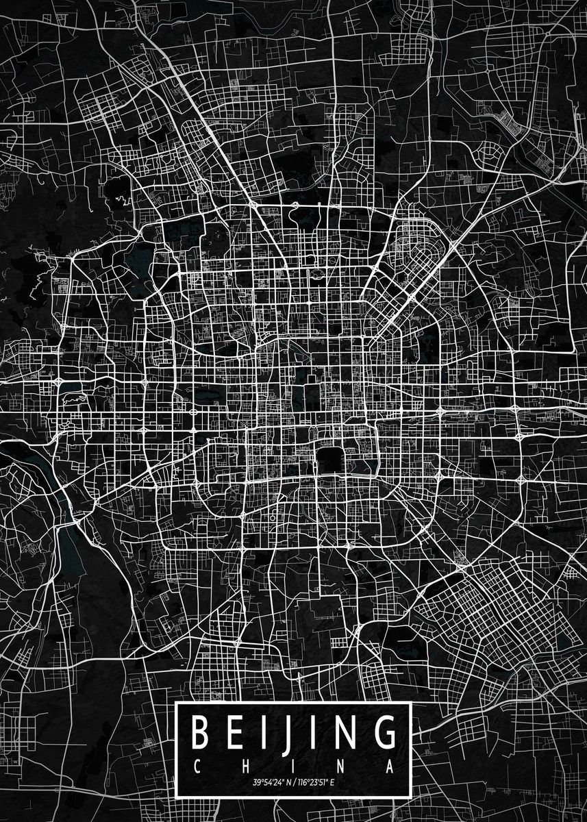 'Beijing City Map Dark' Poster, picture, metal print, paint by deMAP Studio | Displate