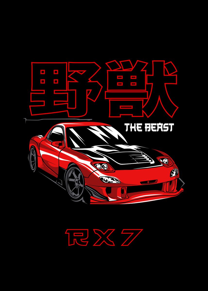 'Mazda Rx7' Poster, picture, metal print, paint by Hasnaa Art | Displate
