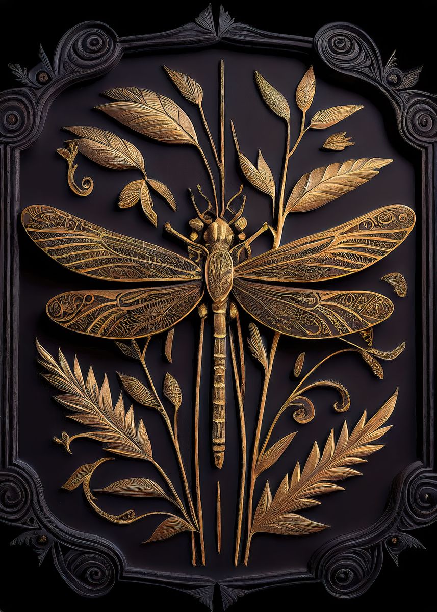 'Ebony and Gold Dragonfly' Poster, picture, metal print, paint by Chris ...