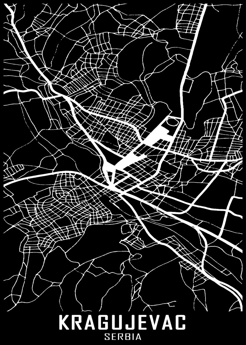 'Kragujevac Serbia City Map' Poster, picture, metal print, paint by ...