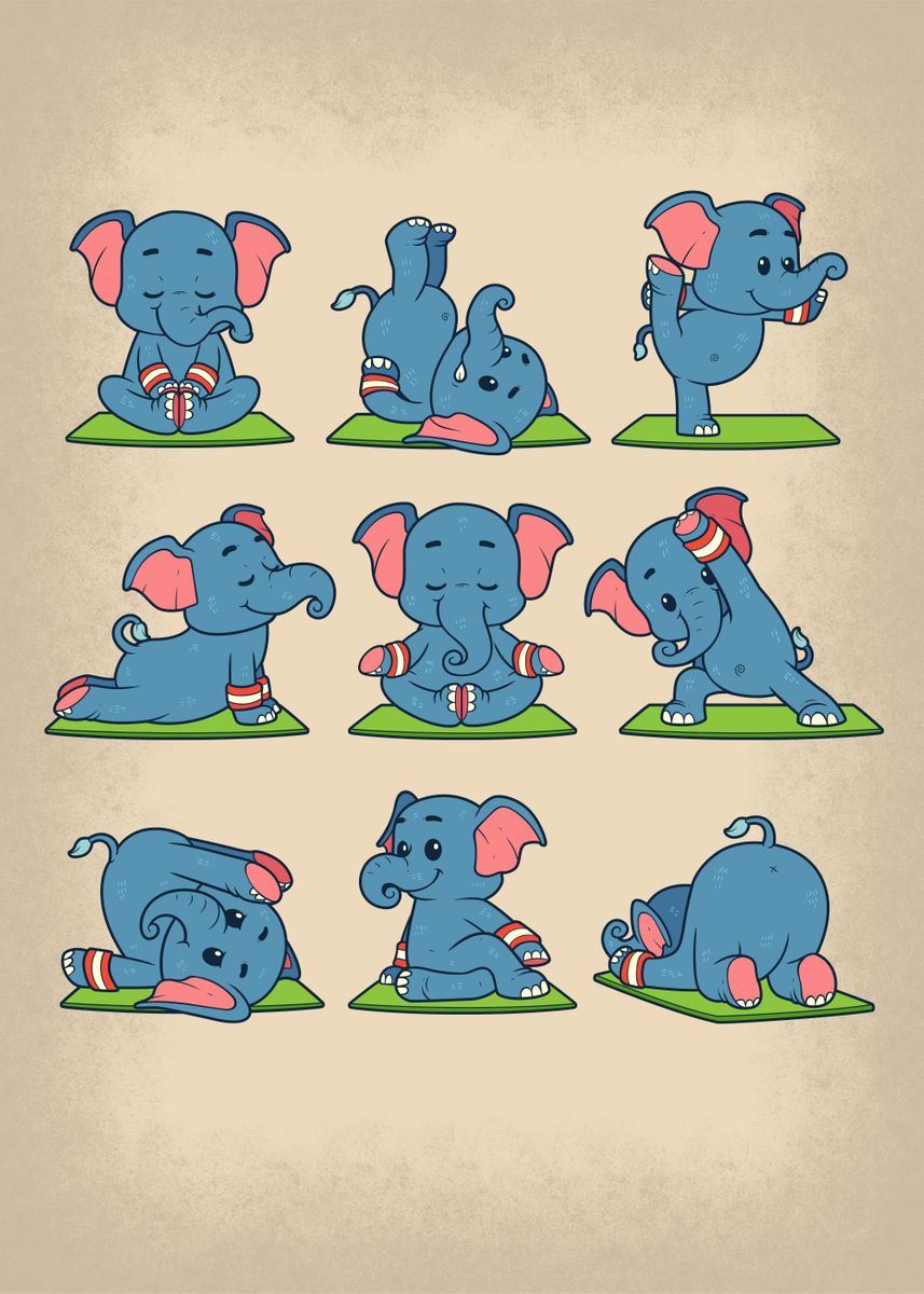 'Anime Elephant Yoga' Poster, picture, metal print, paint by B Cubed ...