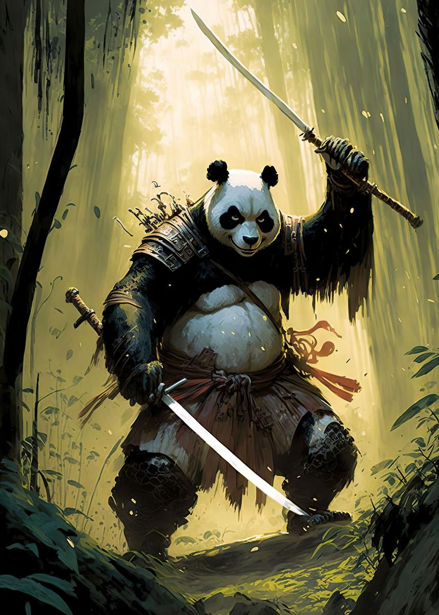 'Panda Samurai ' Poster, picture, metal print, paint by Stephen Schreck ...