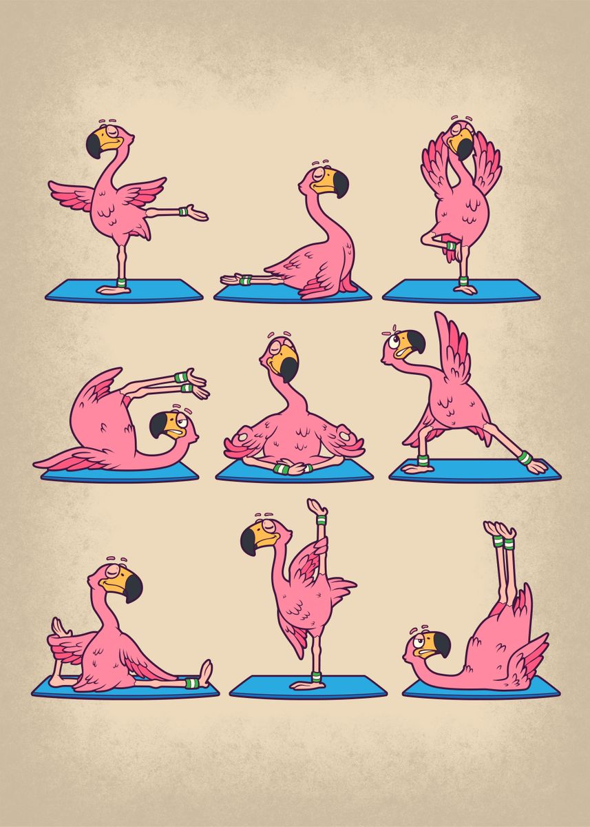 'Anime Flamingo Yoga' Poster, picture, metal print, paint by B Cubed ...