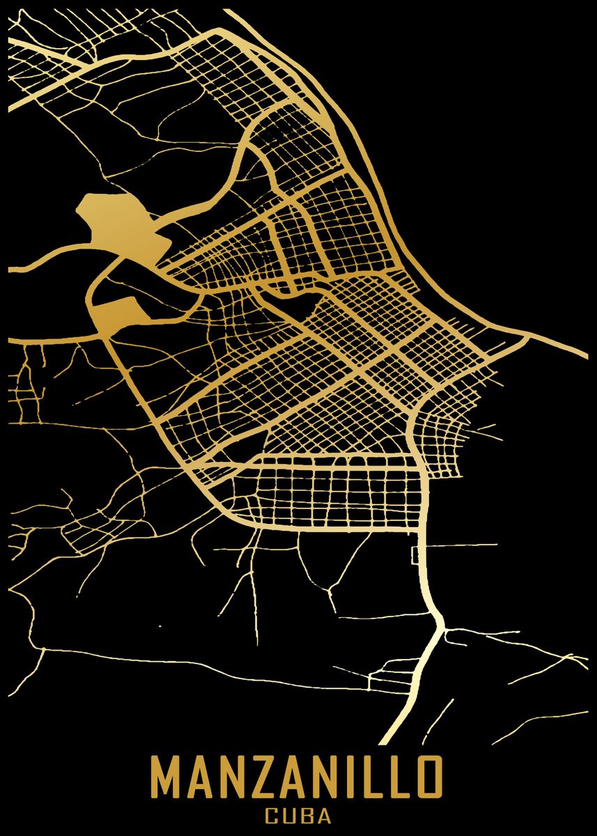 'Manzanillo Cuba City Map' Poster, picture, metal print, paint by ...