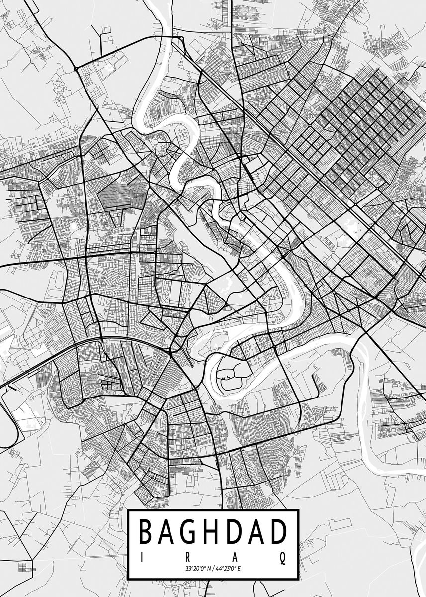 'Baghdad City Map Light' Poster, picture, metal print, paint by deMAP ...