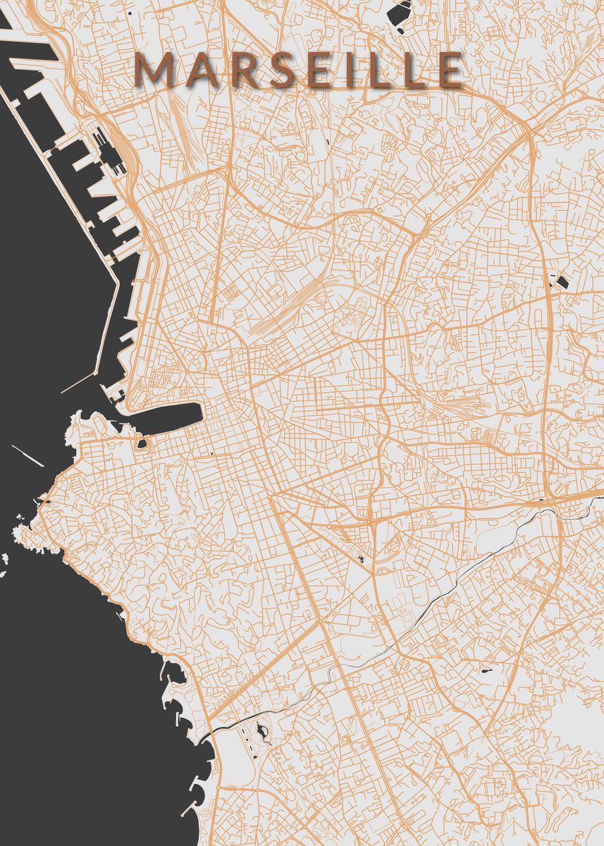 'Marseille France Map' Poster, picture, metal print, paint by dkDesign ...