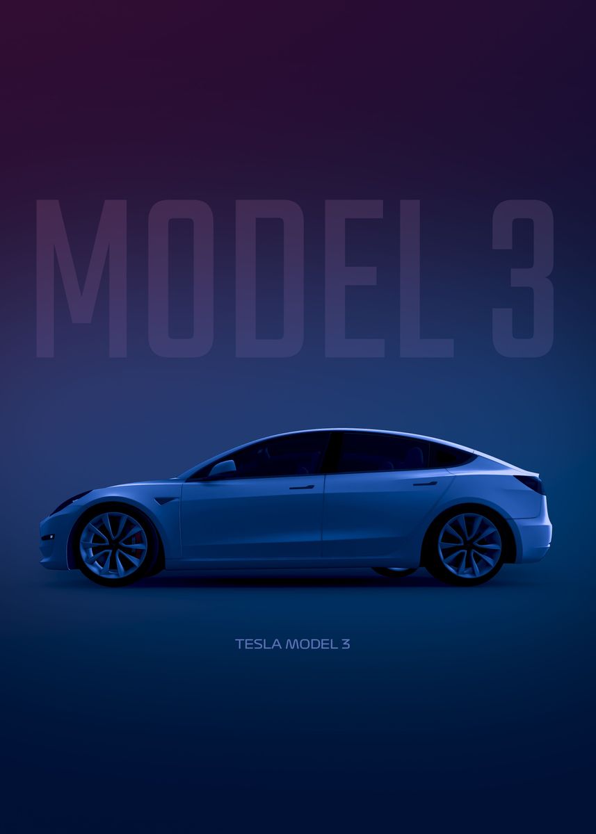 'Tesla Model 3' Poster, picture, metal print, paint by Basues | Displate
