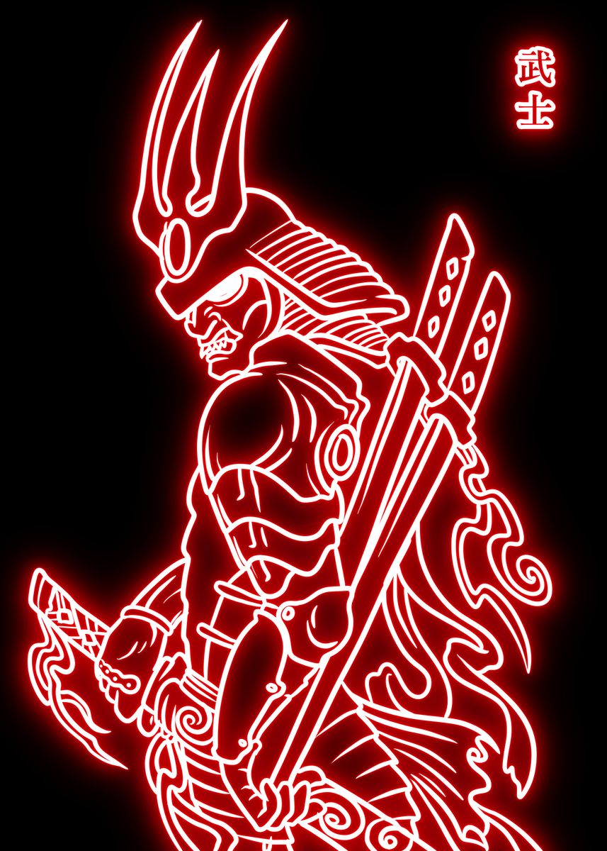 'Samurai neon art' Poster by Pegasus Art | Displate