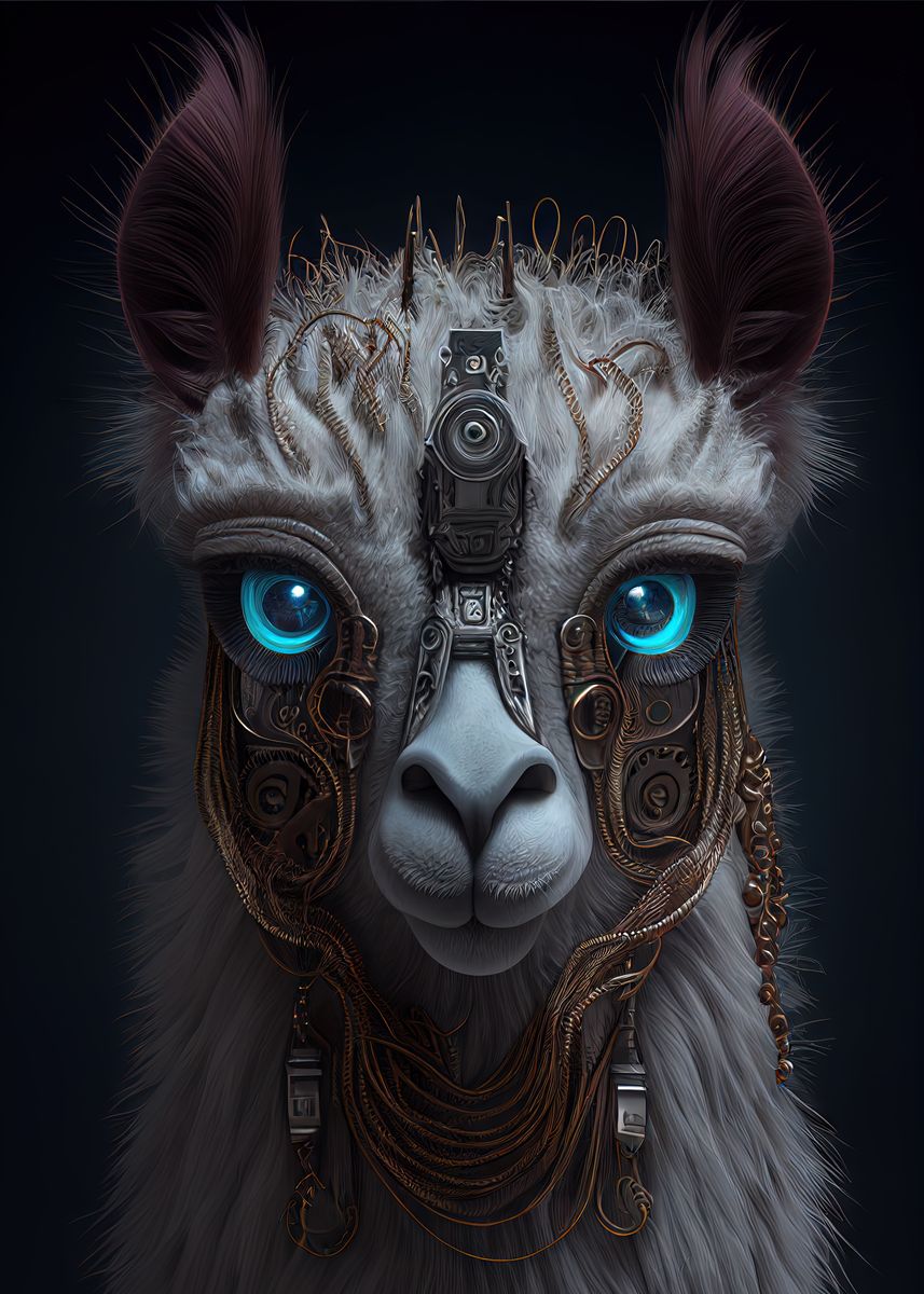 'Vintage Cyborg Alpaca' Poster, picture, metal print, paint by Muntwalt ...