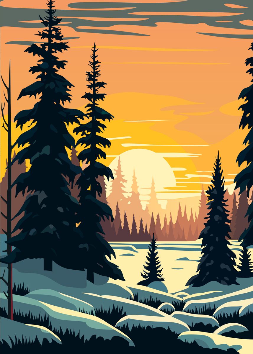 'Canadian snowy landscape' Poster, picture, metal print, paint by ...