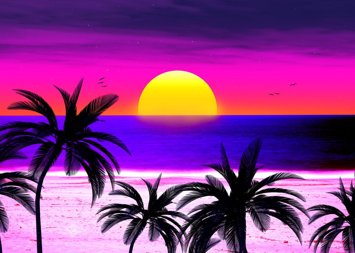 'beach sunset synthwave' Poster by INSPIRE COLLECTION | Displate