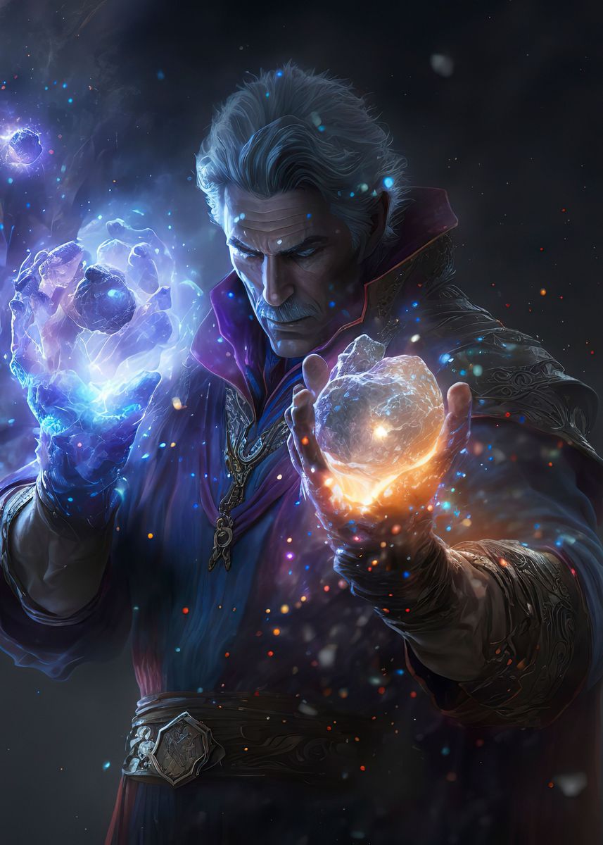 'Ice and Fire Wizard' Poster, picture, metal print, paint by Stephen ...