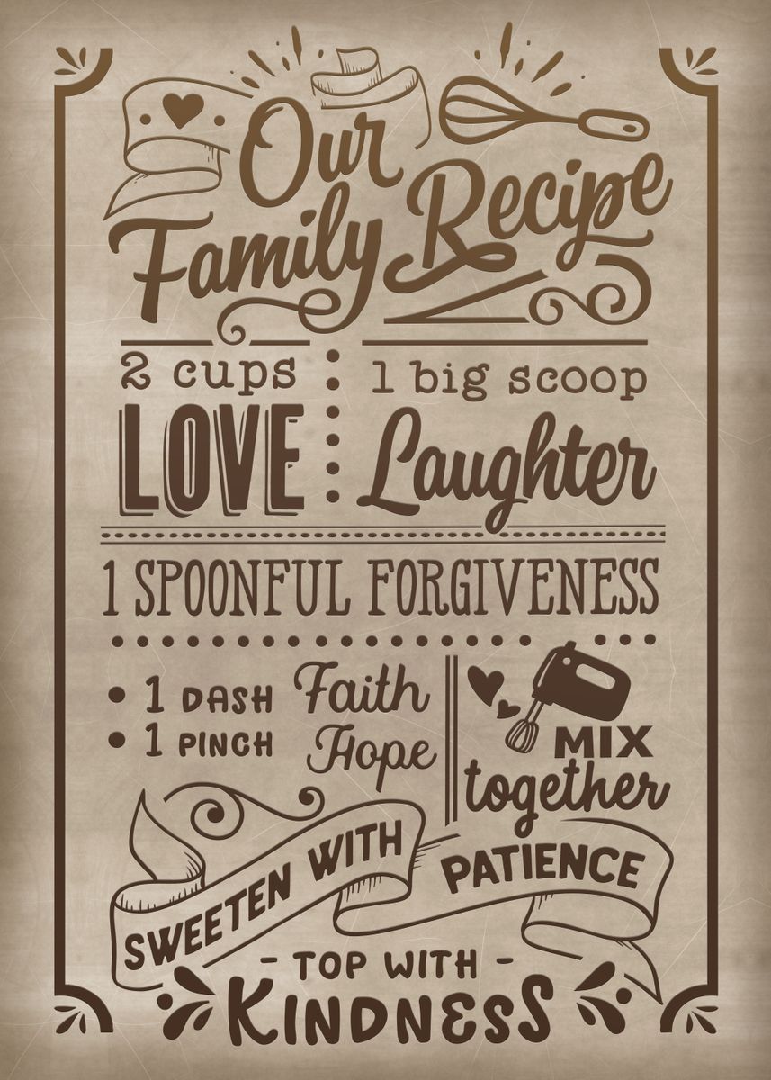 'Our family recipe' Poster, picture, metal print, paint by XandYart ...