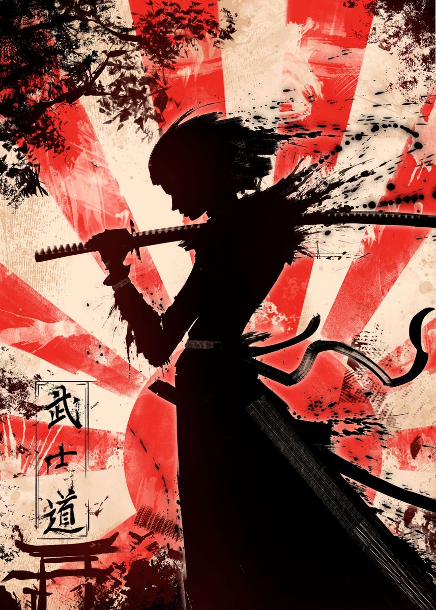 'Japanese Samurai Shadow' Poster, picture, metal print, paint by Green ...
