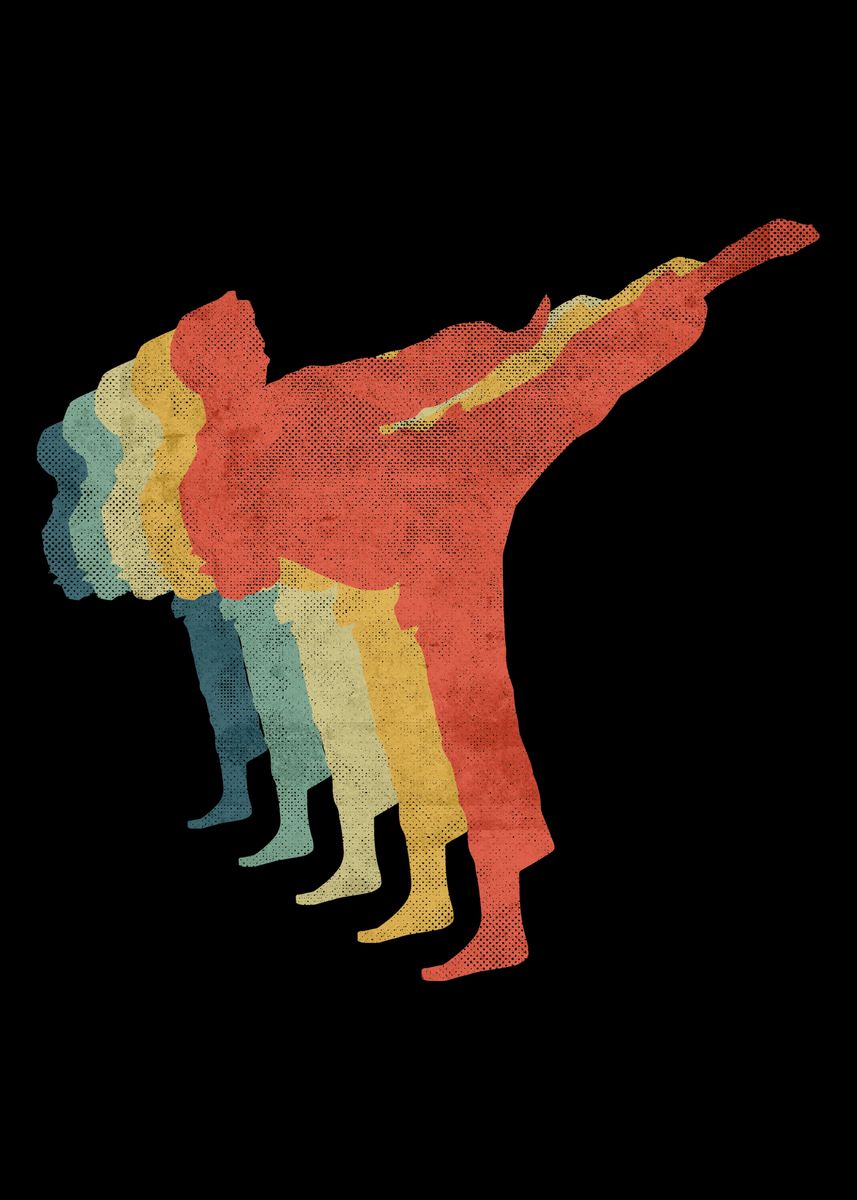 'Karate High Kick Retro' Poster, picture, metal print, paint by El ...