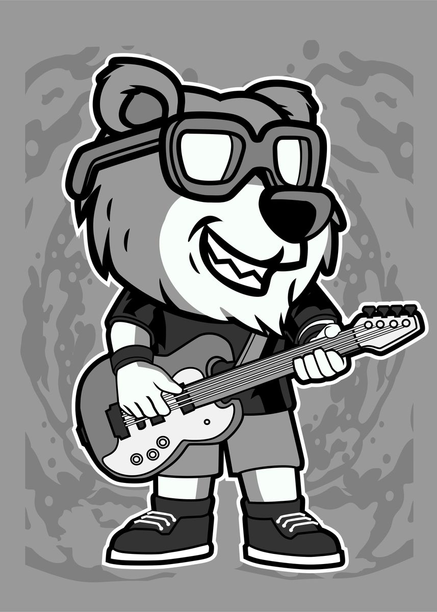 'bear punk rock cartoon' Poster, picture, metal print, paint by ...