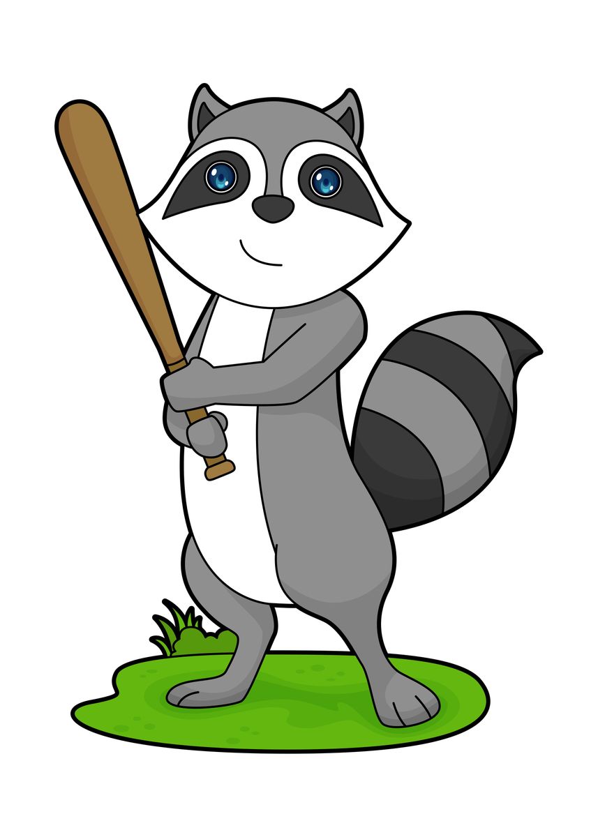 'Racoon Baseball Sports' Poster, picture, metal print, paint by Markus ...