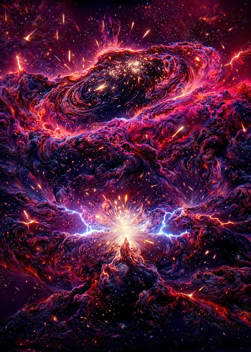 'Red Super Nova' Poster, picture, metal print, paint by DVArt | Displate