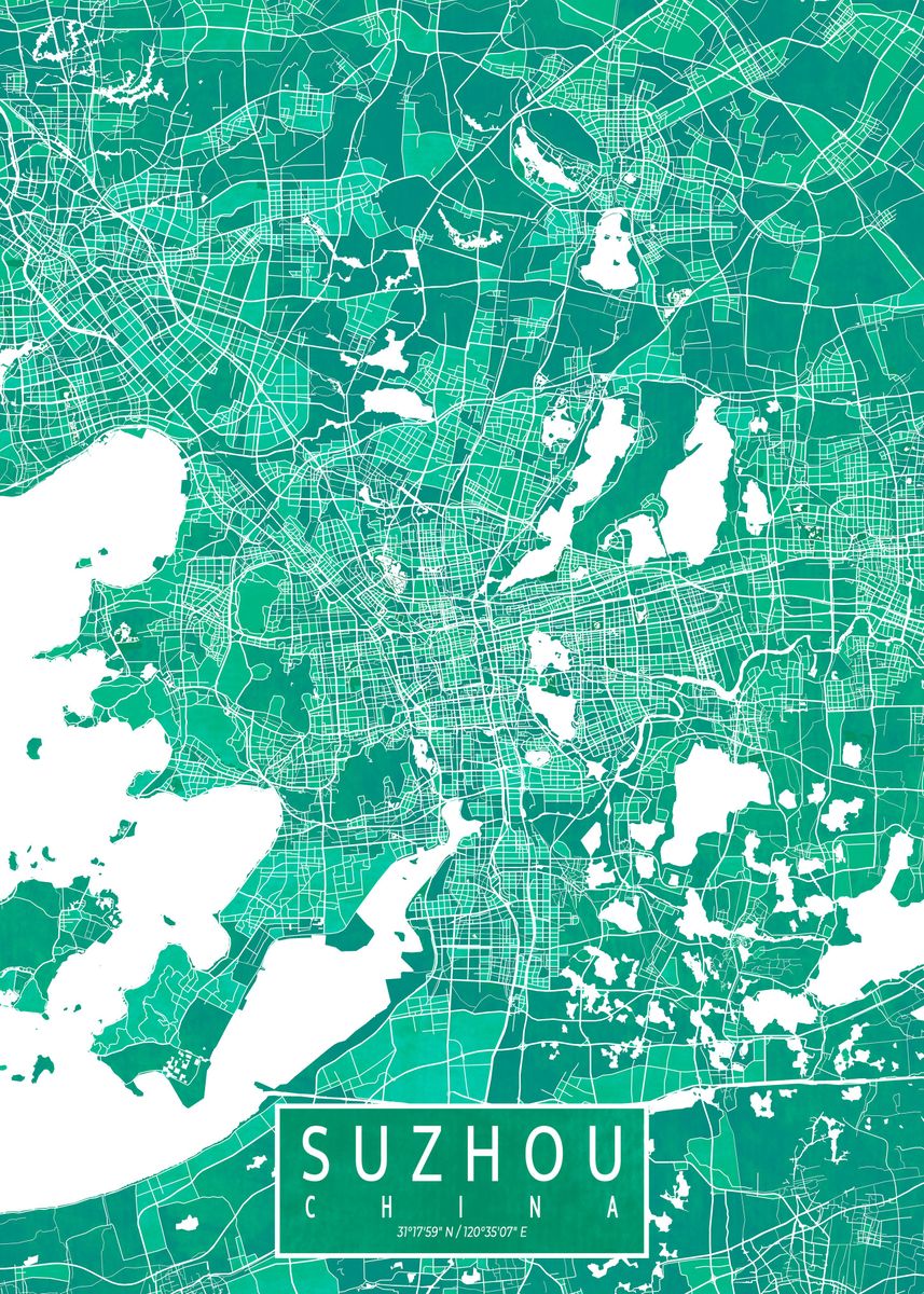 'Suzhou City Map Watercolor' Poster, picture, metal print, paint by ...