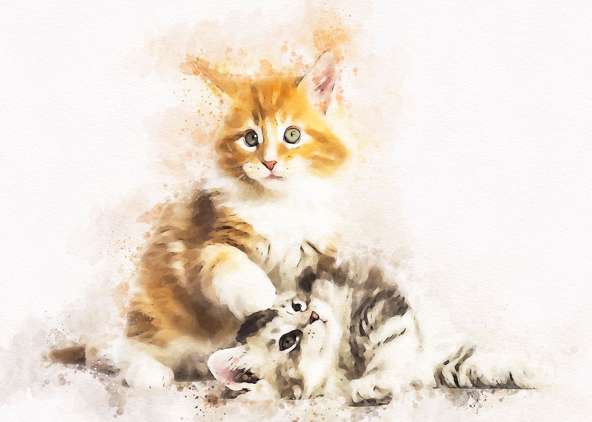 'Watercolor Cat Cute' Poster by kun bin | Displate