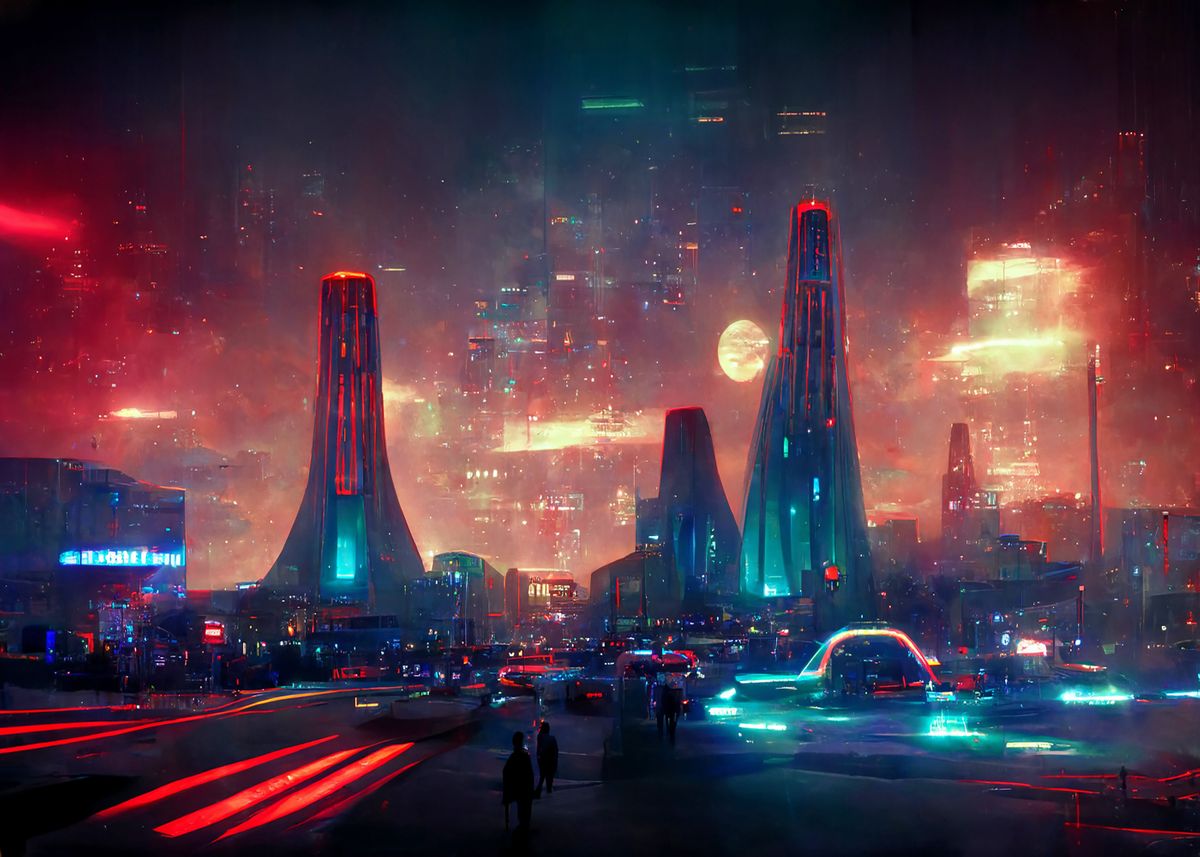 'Cyberpunk neon night' Poster by 80s Retro | Displate