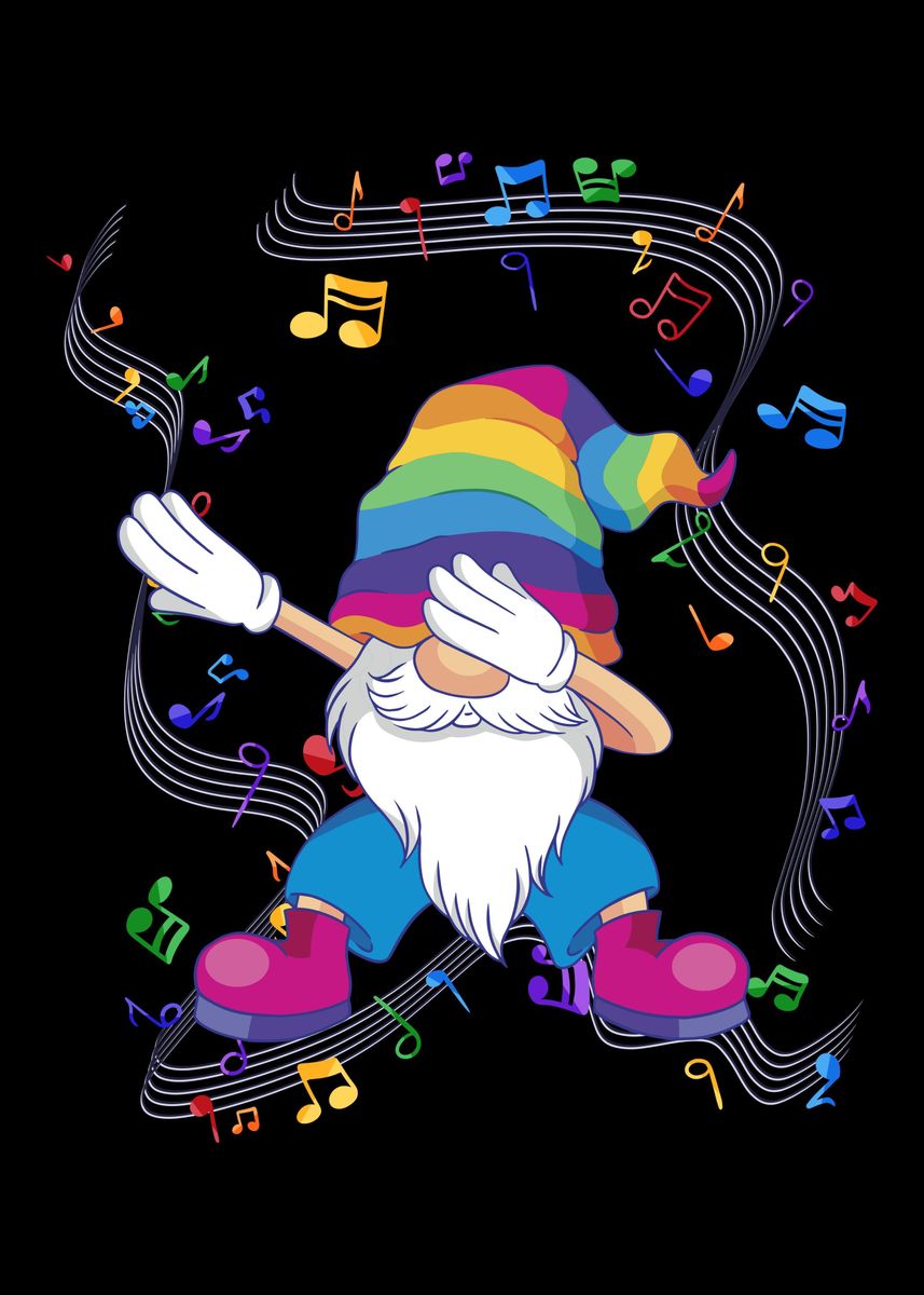 'Music dance gnom party dab' Poster, picture, metal print, paint by ...
