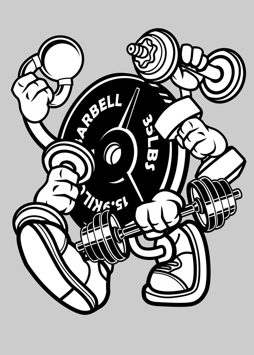 'barbel plate cartoon' Poster, picture, metal print, paint by ...