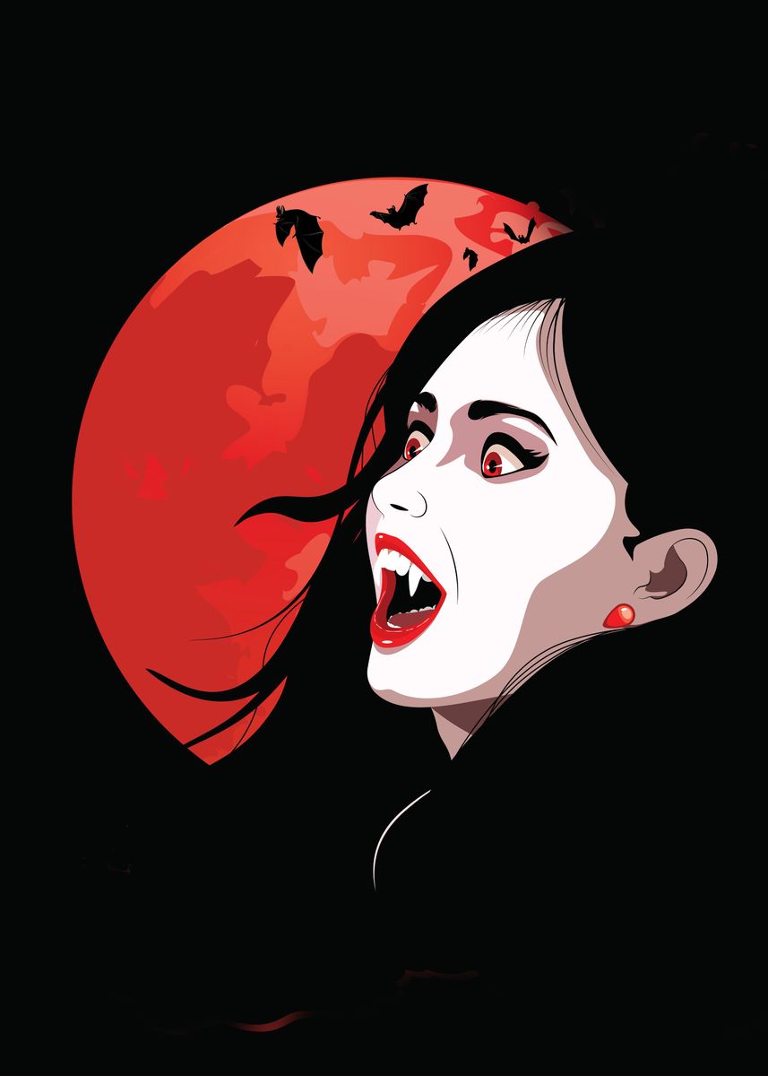 'Vampire woman with red eye' Poster, picture, metal print, paint by ...