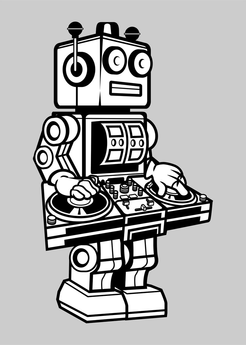 'giant robot dj cartoon' Poster, picture, metal print, paint by ...