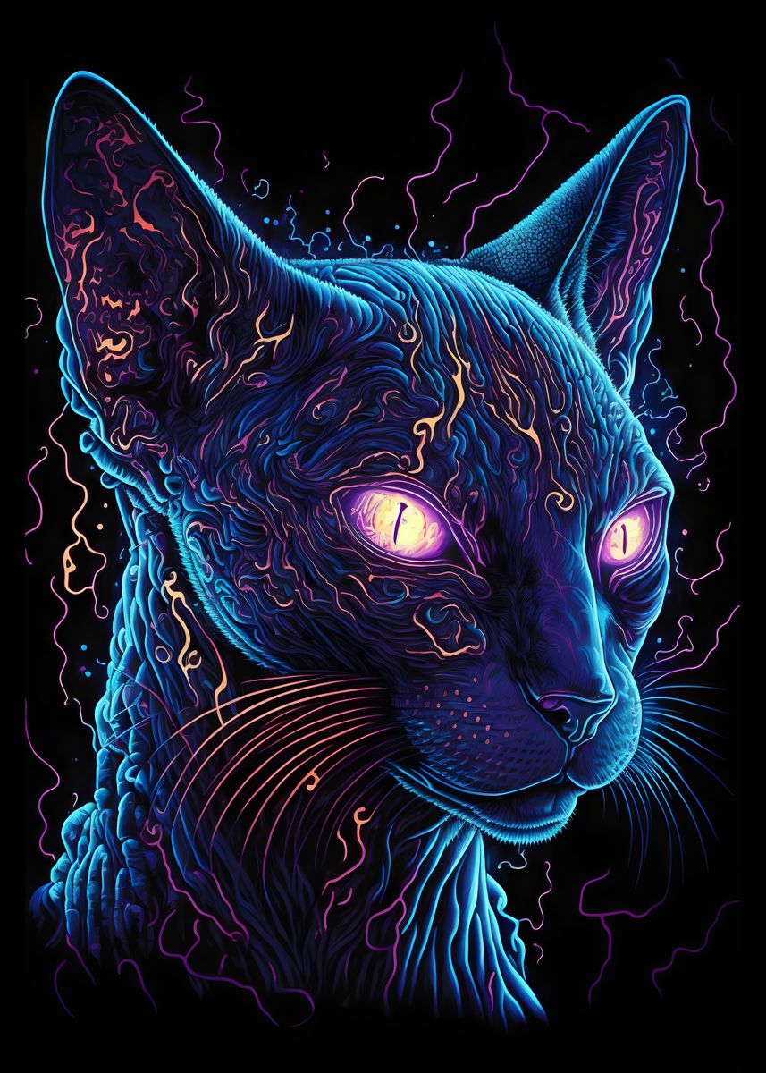 'Black Light Cat 18' Poster by Black Eyed | Displate