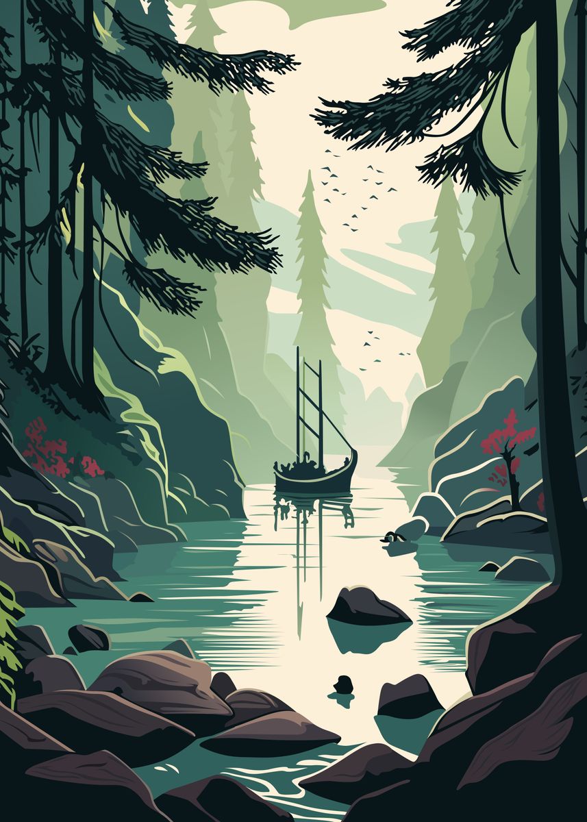 'River sunset ' Poster, picture, metal print, paint by Giordano Aita ...