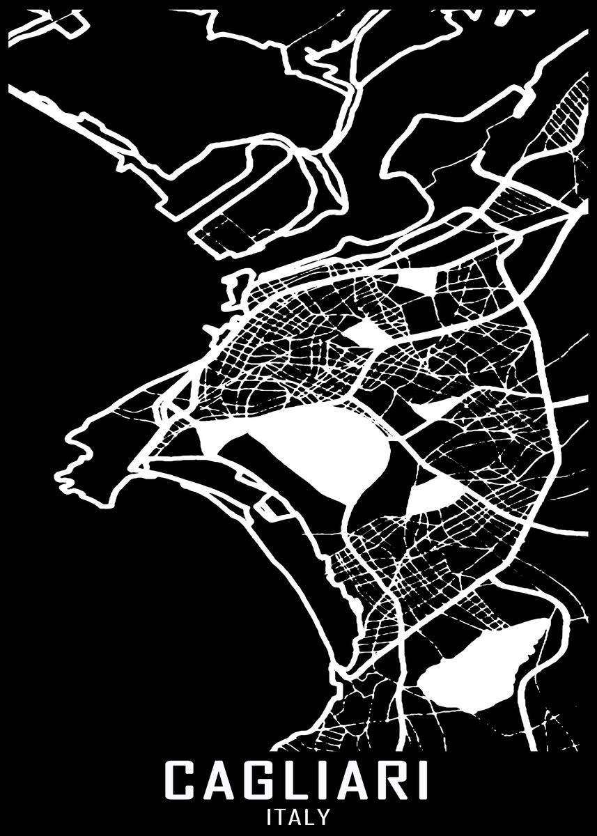 'Cagliari Italy City Map' Poster, picture, metal print, paint by ...