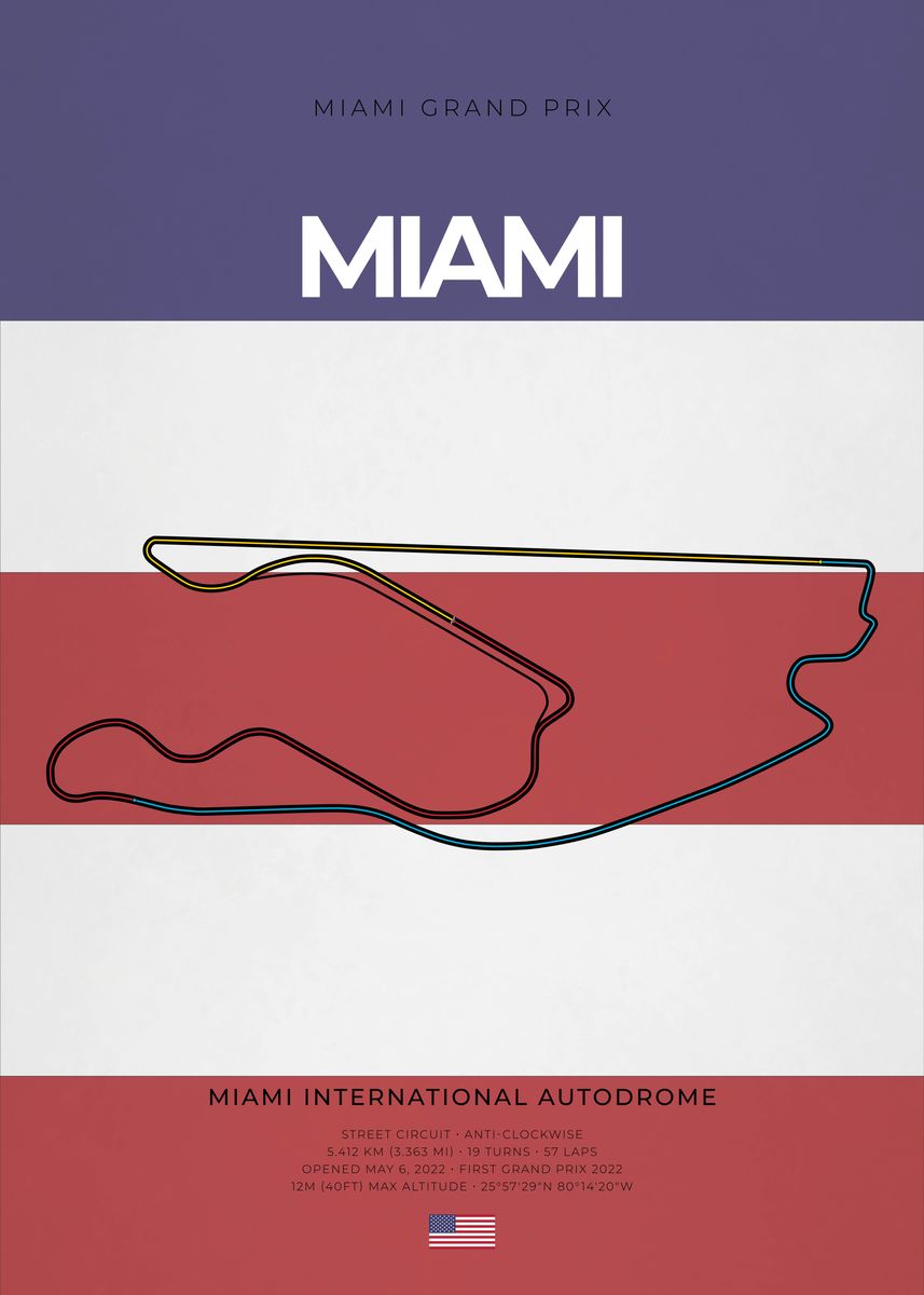 'Miami Formula One Circuit' Poster, picture, metal print, paint by aio ...