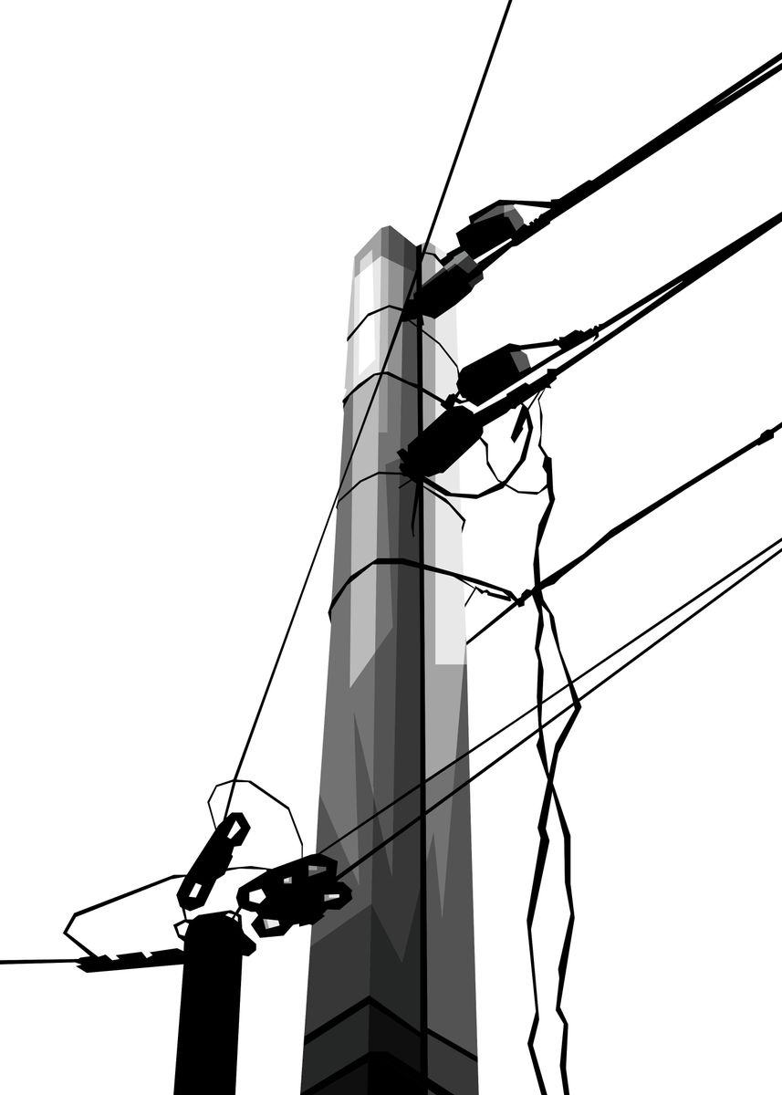 'Power pole Grayscale Print' Poster, picture, metal print, paint by ...